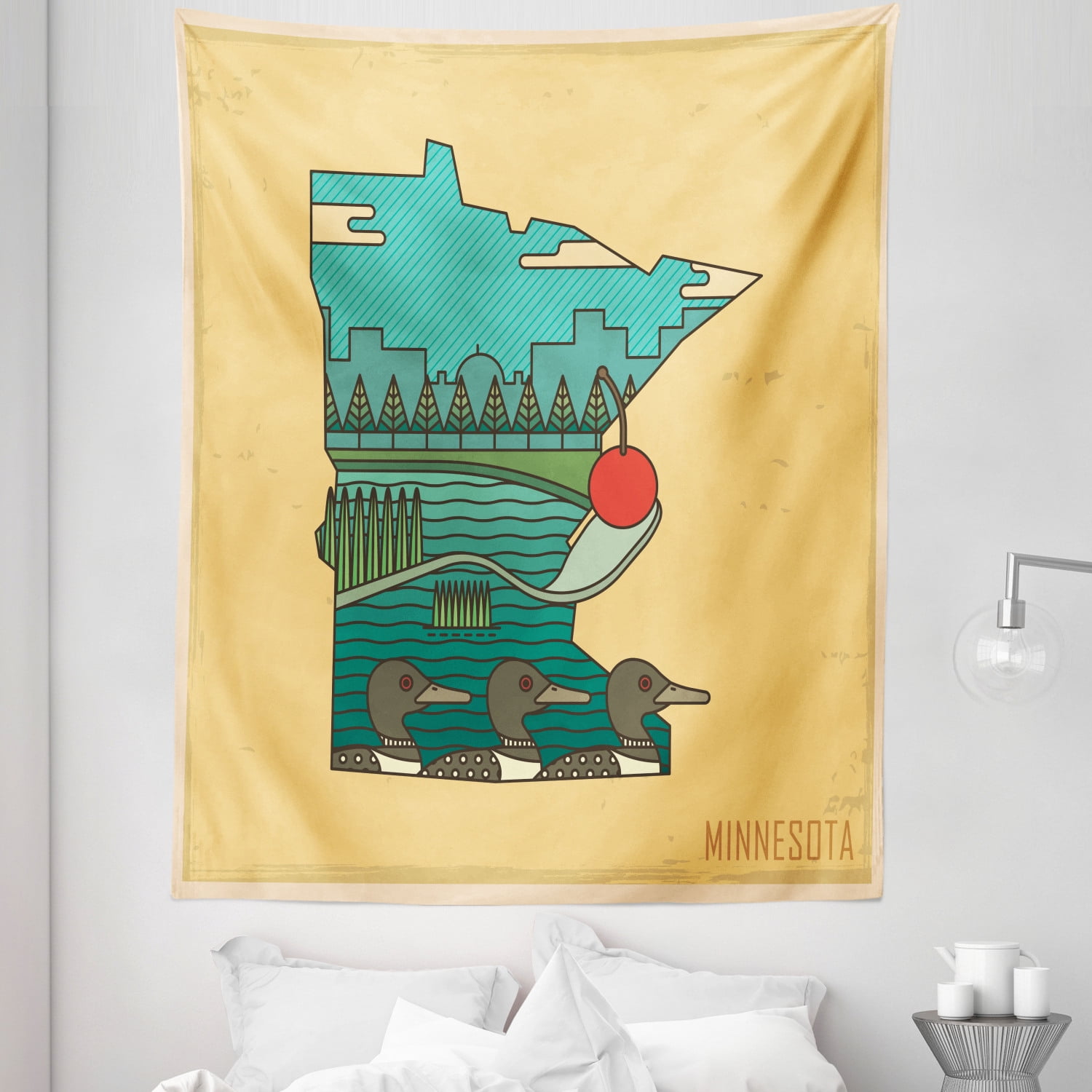 Minnesota Tapestry, Doodle Minnesota State Map Superimposed with Ducks ...