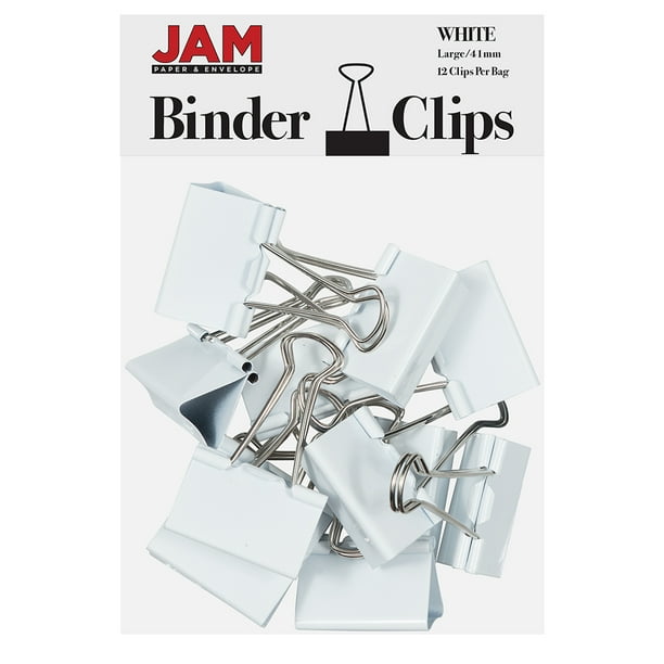 JAM Paper Colorful Binder Clips, Large, 1 1/2 in, White, 12/Pack ...