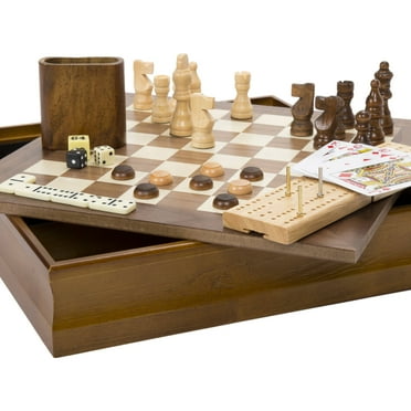 Etna Chess & Checkers Table Set- Wooden Board Game Platform with ...
