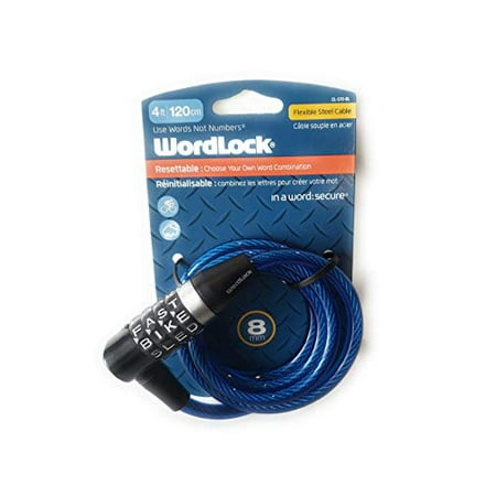 Wordlock Flexible Steel Cable Resettable Bike Lock 4' x .32" Blue ...