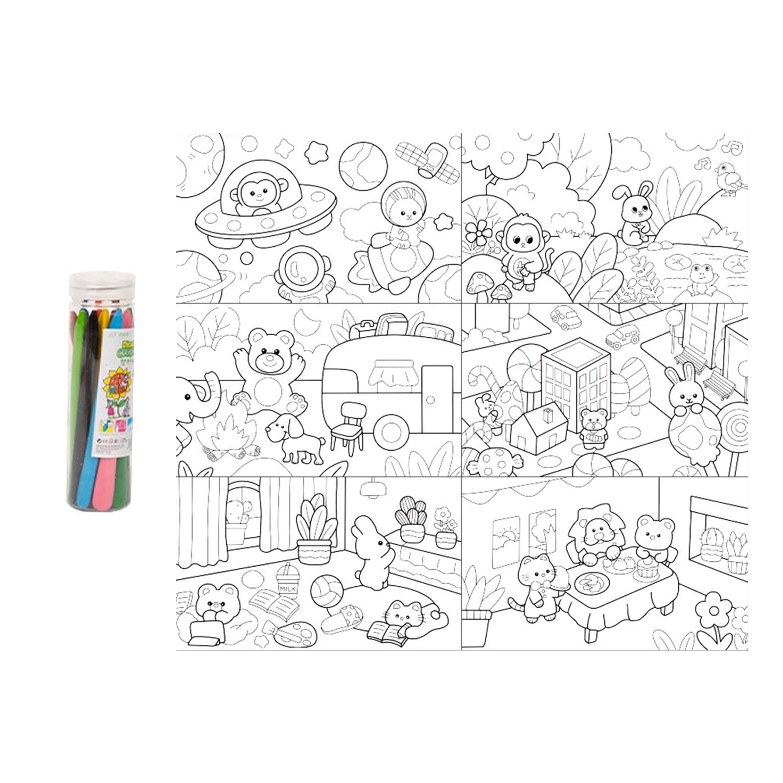 Art Paper Roll Sticky with 12 Crayons Graffiti Paper Painting DIY Gifts ...