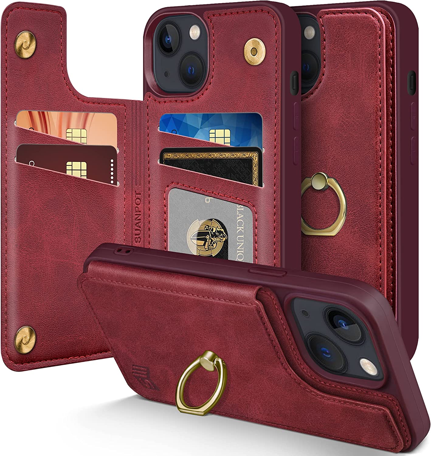 ANTHOUSE for iPhone 14 Plus 6.7" Wallet case with [360°Rotation Ring Kickstand]【RFID Blocking ...