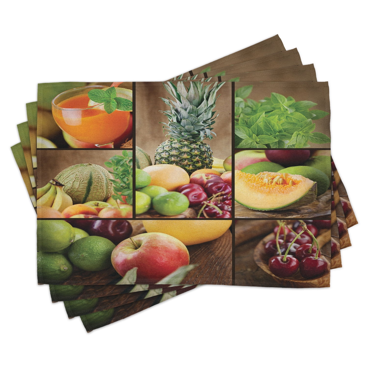 Ambesonne Colorful Place Mats Set of 4, Fruit Pineapple Cherry ...
