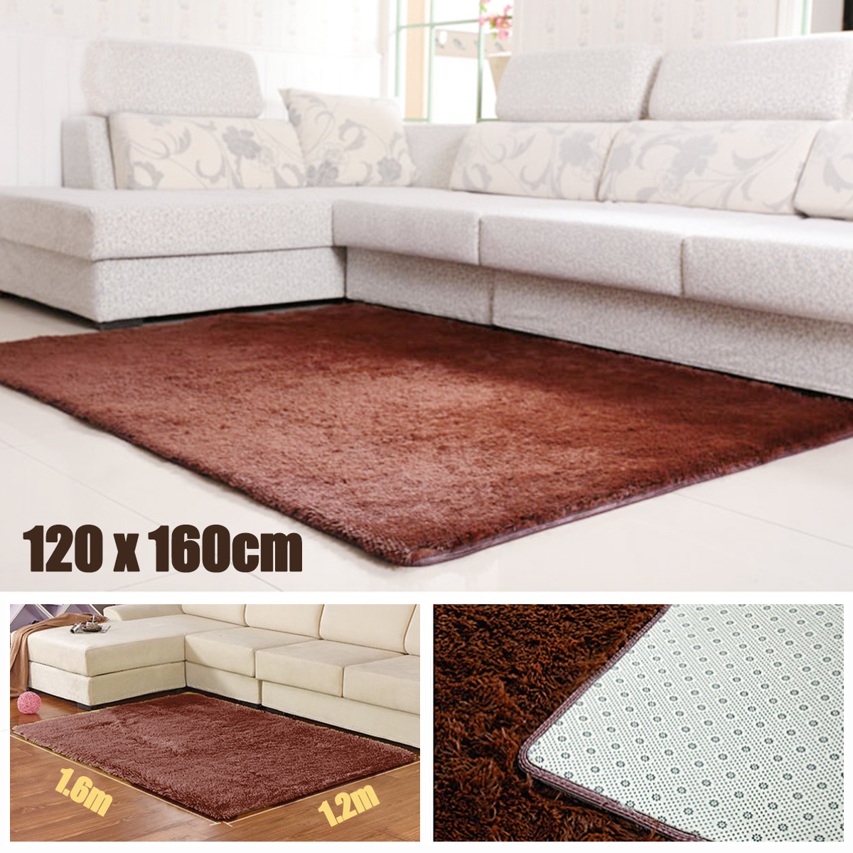 120*160cm Soft Shaggy Fluffy Rugs Anti-Skid Area Rug Dining Room Carpet ...