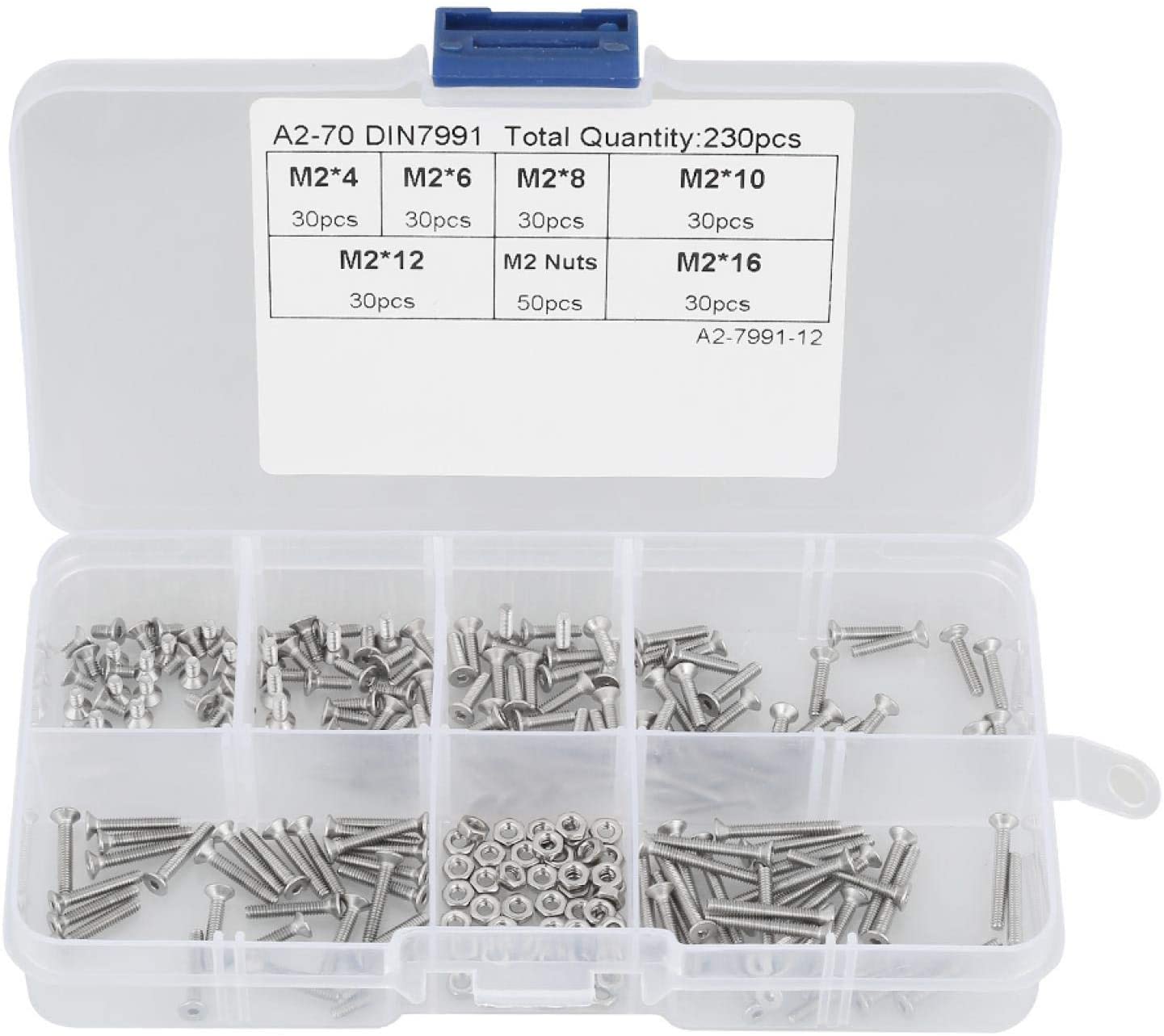 M2 flat-head screws, 230 pieces M2 4/6/8/10/12/16 304 stainless steel ...