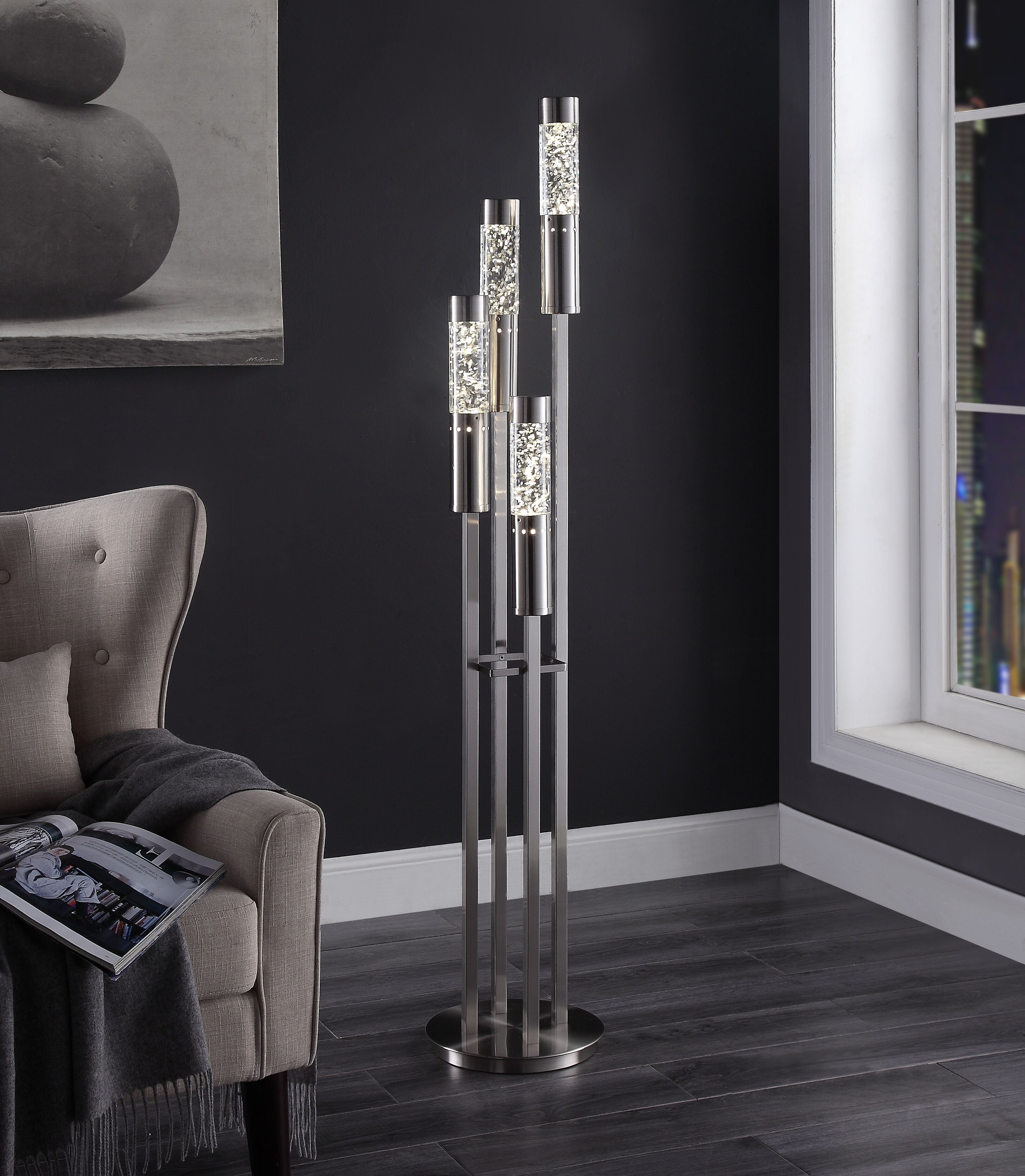 Acme Claus Floor Lamp in Brushed Nickel Metal Base - Walmart.com