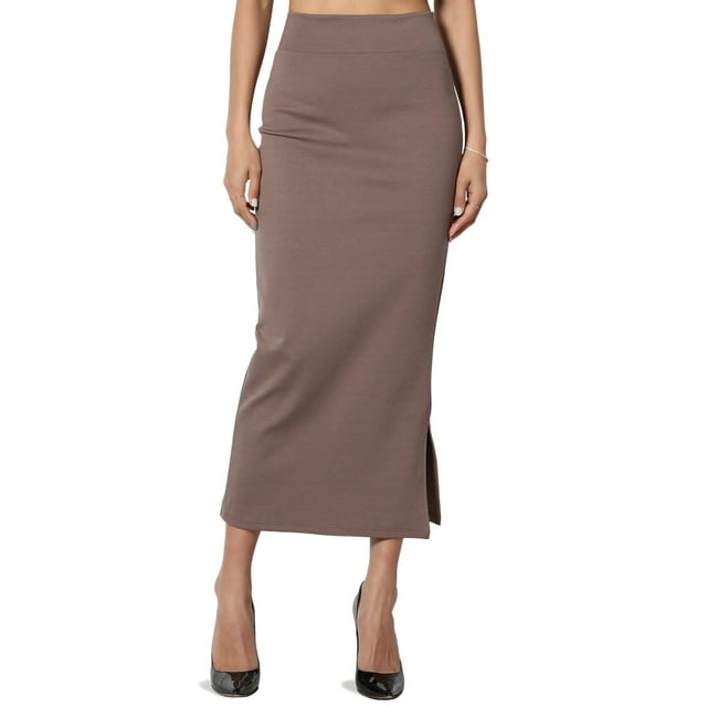 Themogan Womens Plus Side Slit Ponte Knit High Waist Mid Calf Long