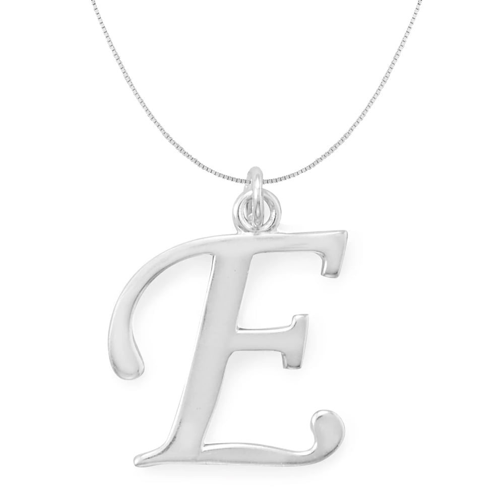 Precious Stars Sterling Silver Initial Letter E Pendant with 0.70-mm ...