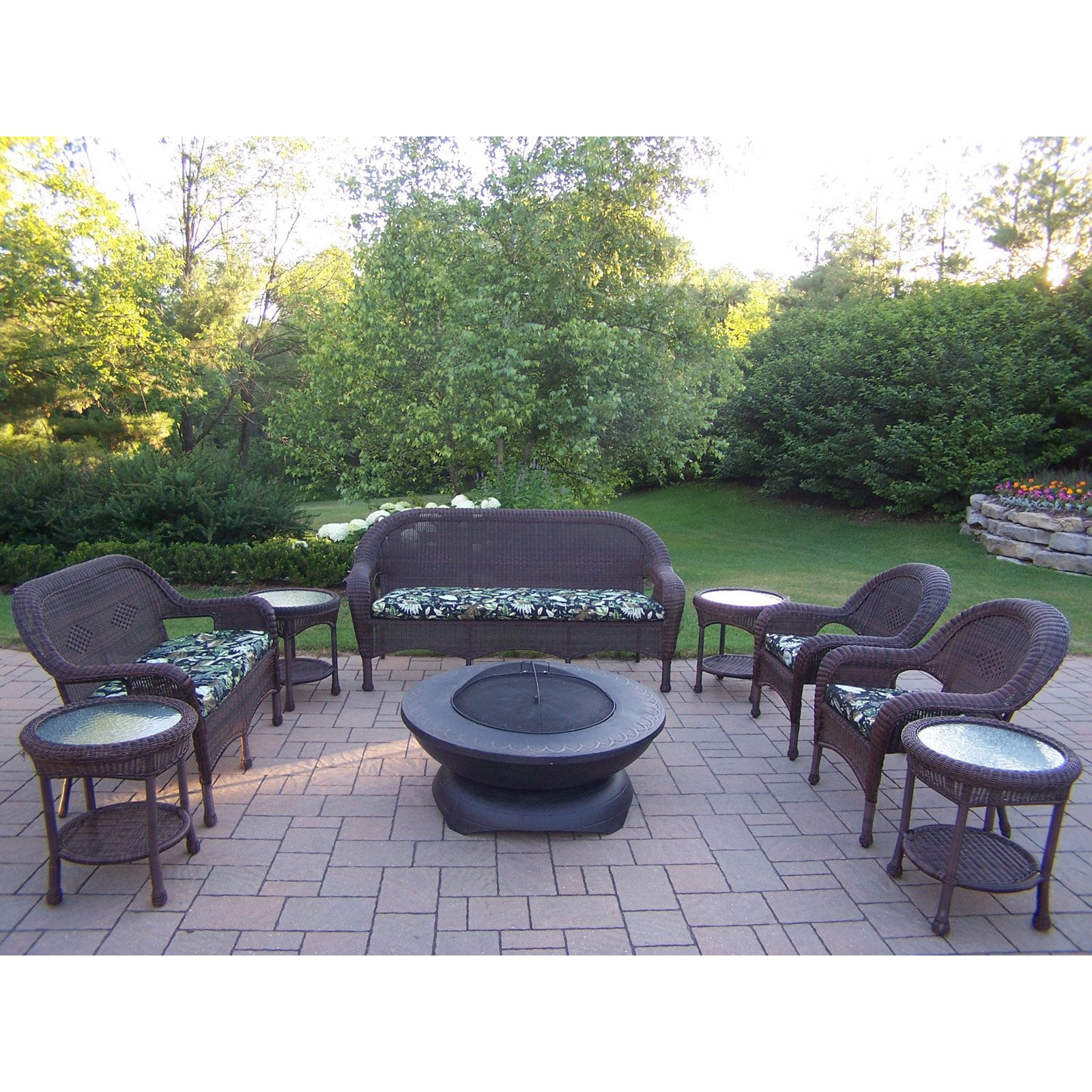 Oakland Living All-Weather Wicker Fire Pit Chat Set with Fire Bowl ...