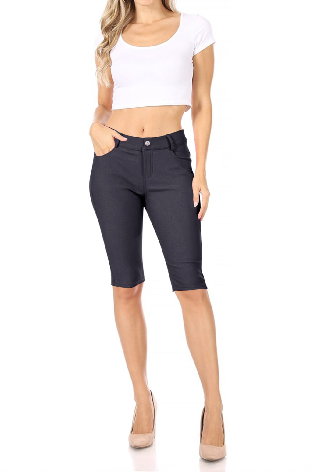 Women's Stay Comfortable and Stylish in Casual Solid Stretchy Bermuda ...