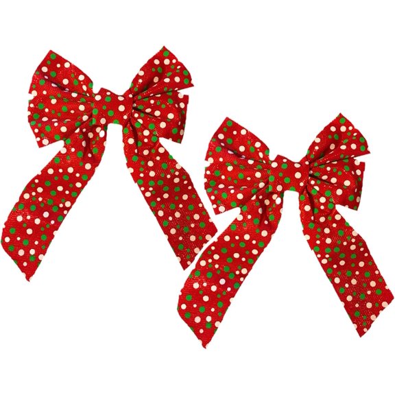 15" x 10" Red Faux Burlap Christmas/Holiday Shiny Polka Dot Bows (2 ...