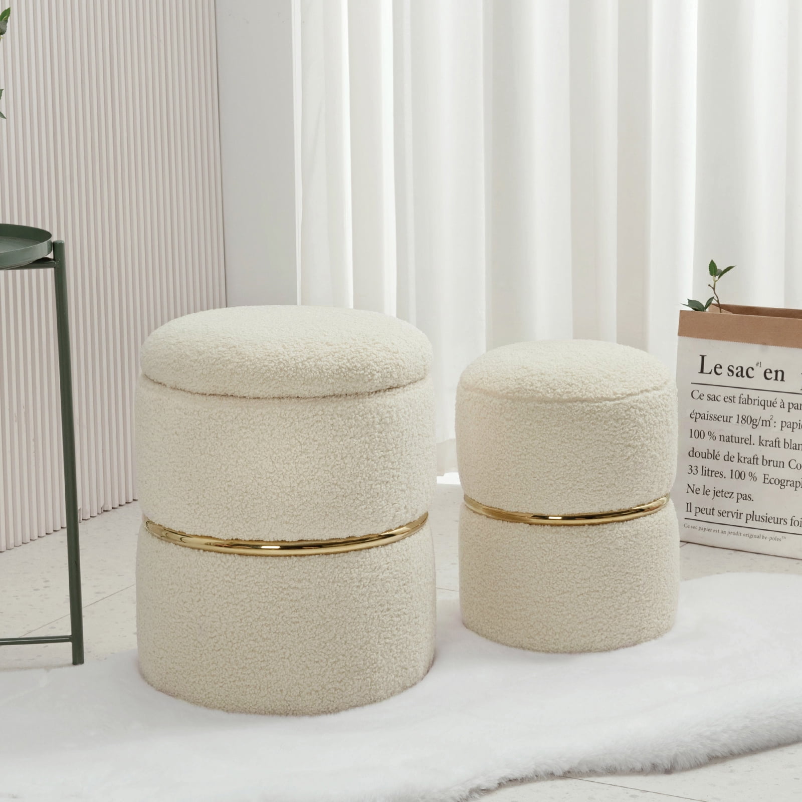 Furniliving Round Footstool Storage Ottoman Footrest Modern Upholstered ...