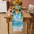 Beach Ocean Waves Table Runner, Summer Tropical Palm Tree Leaves Washable Cotton Linen Table ...