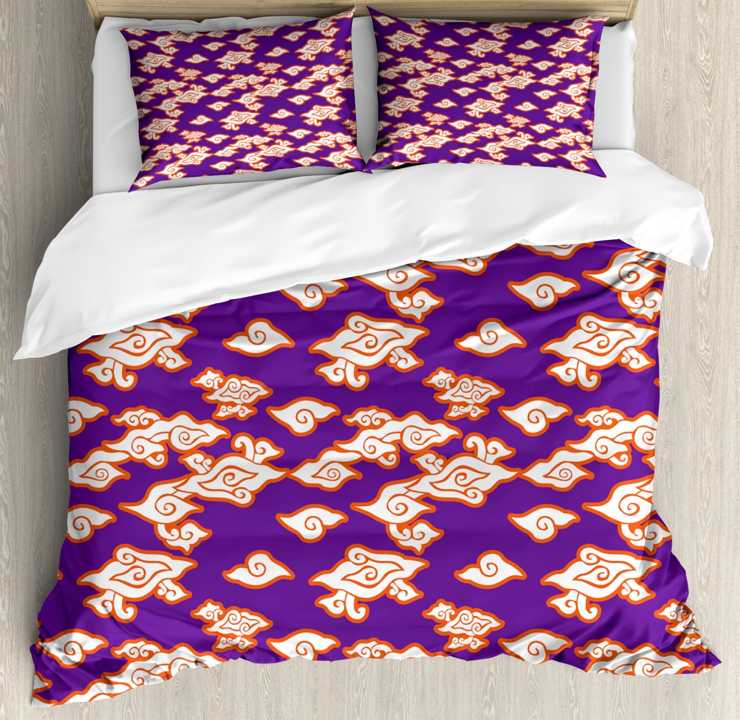Asian King Size Duvet Cover Set, Indonesian Batik with Abstract Swirl ...