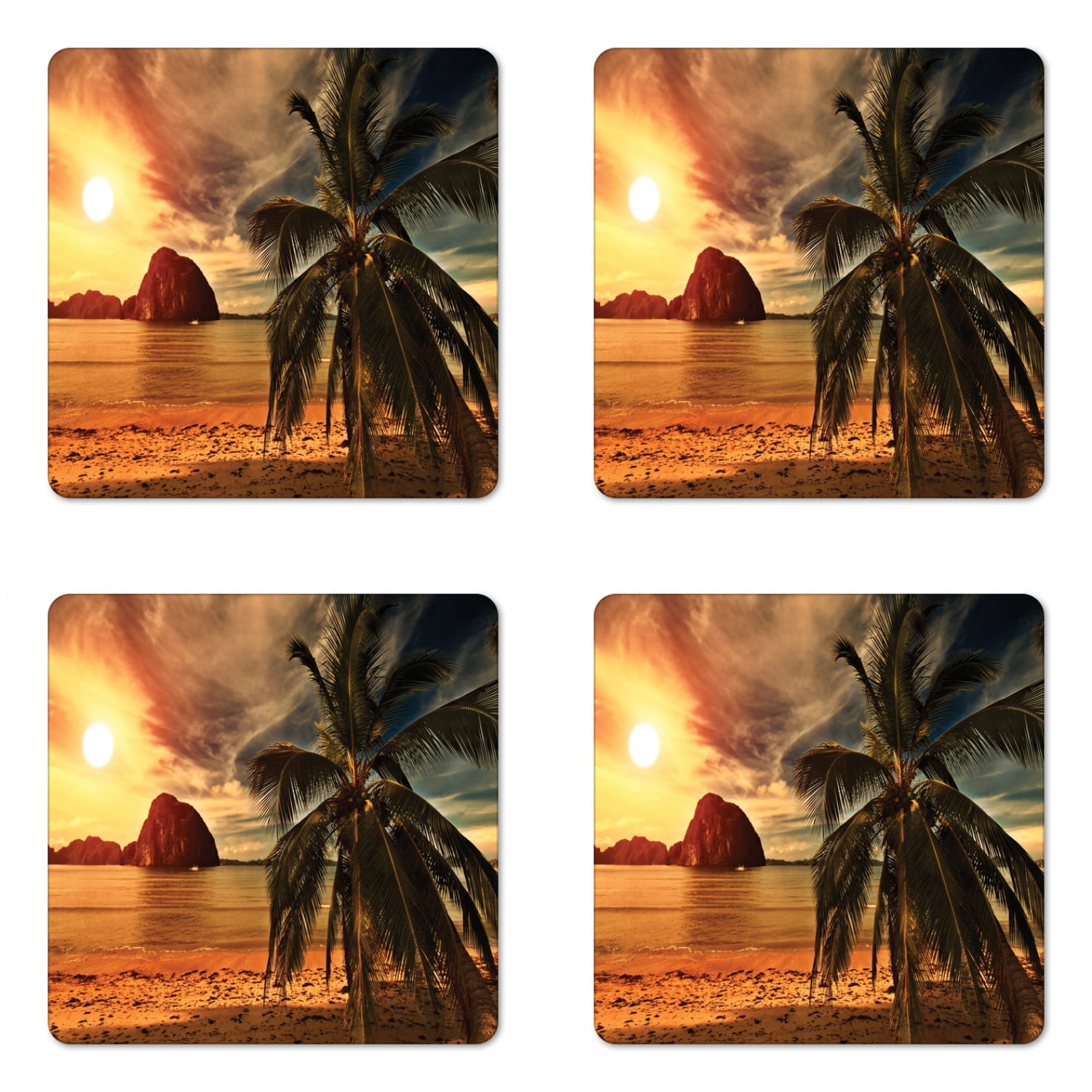 Ocean Coaster Set of 4, Havana Beach Sunny Tropics Mountains Rocks and ...