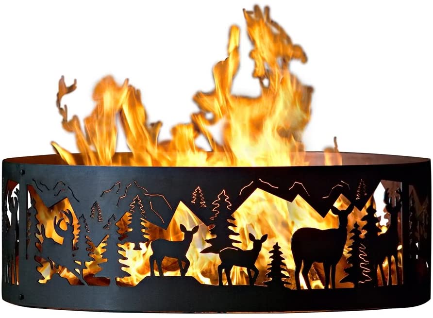 Outdoor Campfire Fire Ring w Whitetail Deer Design (48 in. Dia ...