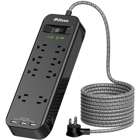 Surge Protector Power Strip, 2700Joules 6FT Braided Long Extension Cord ...