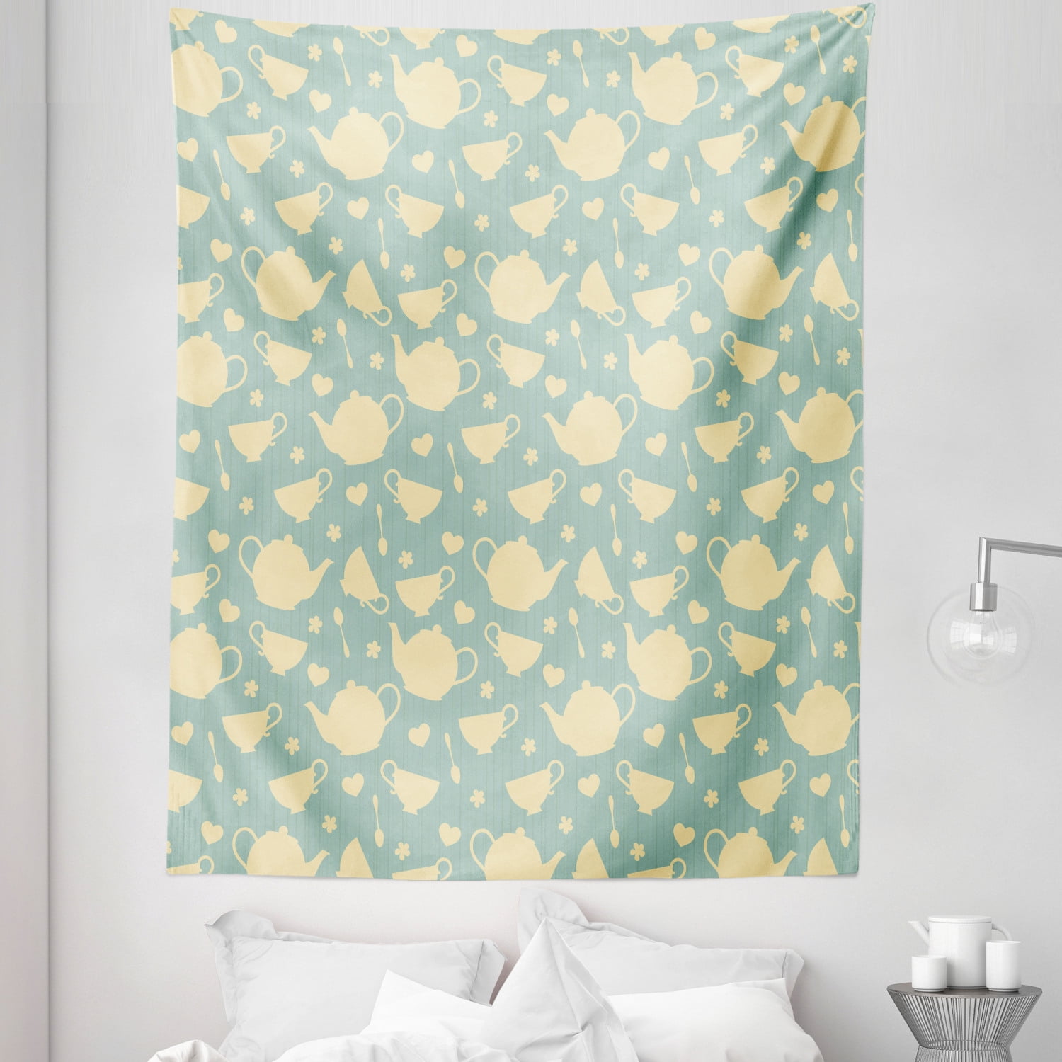 Kitchen Tapestry, Tea Cup and Teapot Elements in Nostalgic British ...