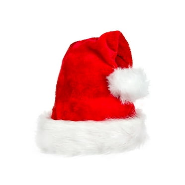 Plush Red Santa Claus Hat w White Faux Fur Trim Adult (23" Cir ...