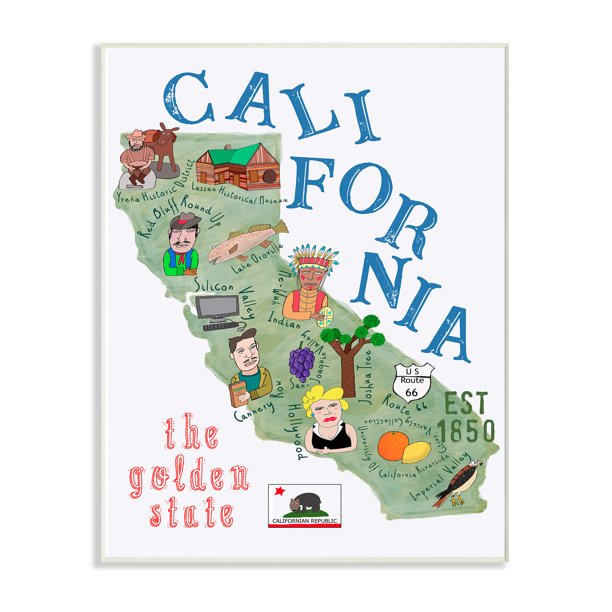 The Stupell Home Decor California the Golden State Illustrated Map Wall ...
