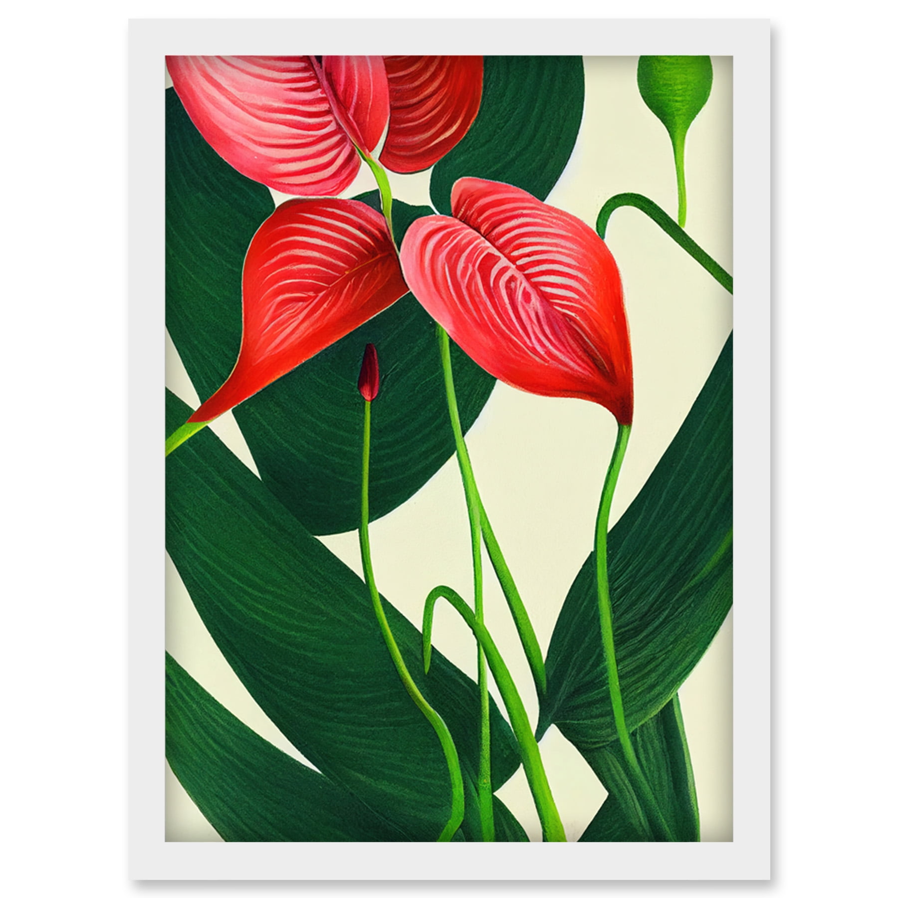 Laceleaf Flower Floral Tropical Leaf Pink Anthurium Painting Artwork ...