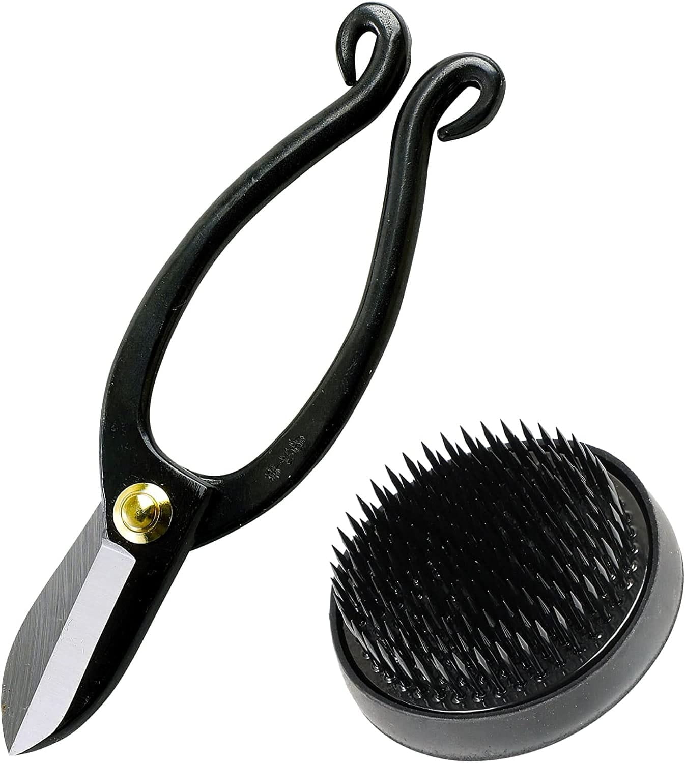 Wazakura Ikebana Tool Kit - Ikenobo Scissors + Black Kenzan Flower Holder 4" Made in Japan ...