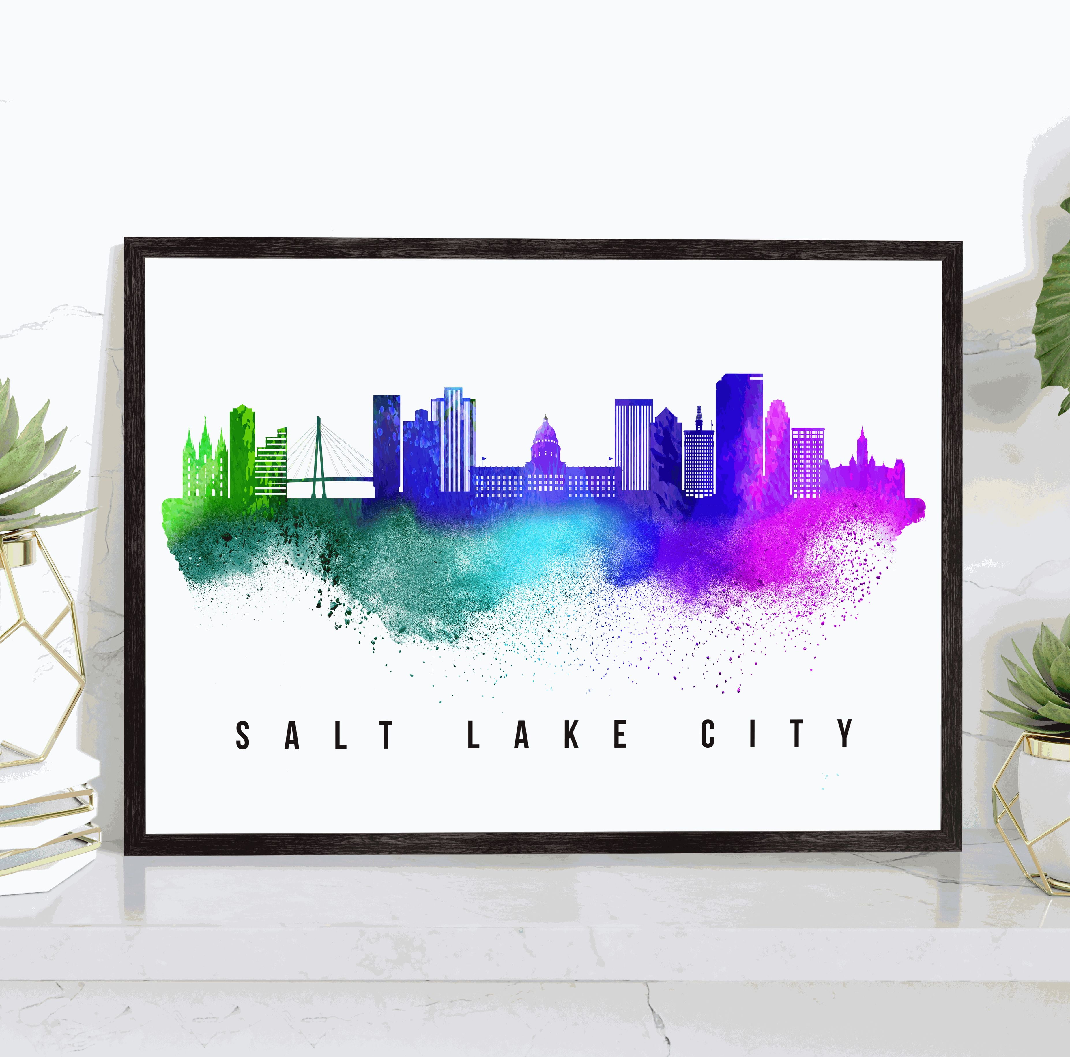 Pera Print Salt Sake City Skyline Utah Poster, Salt Sake city Cityscape ...