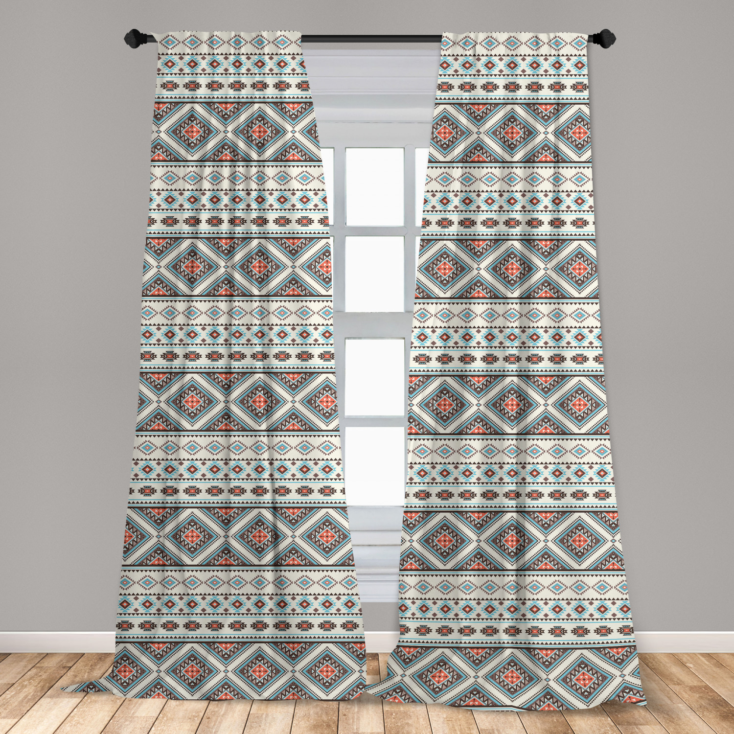 Aztec Window Curtains, Print of Retro Style Native Ornaments ...
