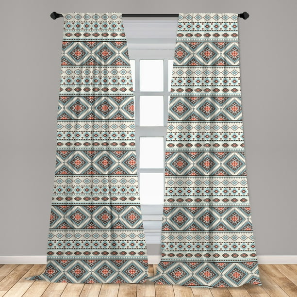 Aztec Window Curtains, Print of Retro Style Native Ornaments ...