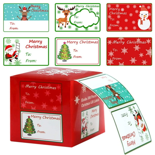 Elcoho 300 Pieces Christmas Self Adhesive Gift Tag Self Stick Stickers ...