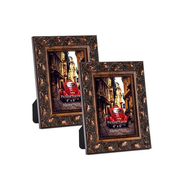 4x6 Picture Frames Vintage Set of 2, Brown Tabletop Photo Frame for ...