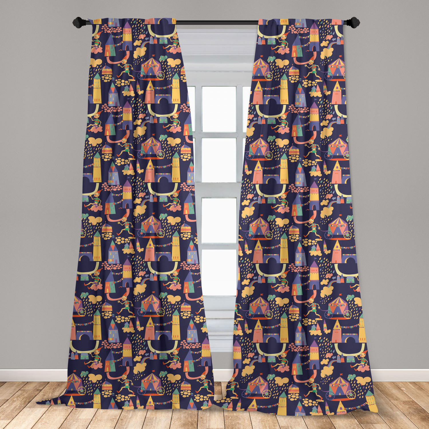 Cartoon Curtains 2 Panels Set, Carnival Pattern with Circus Carts ...