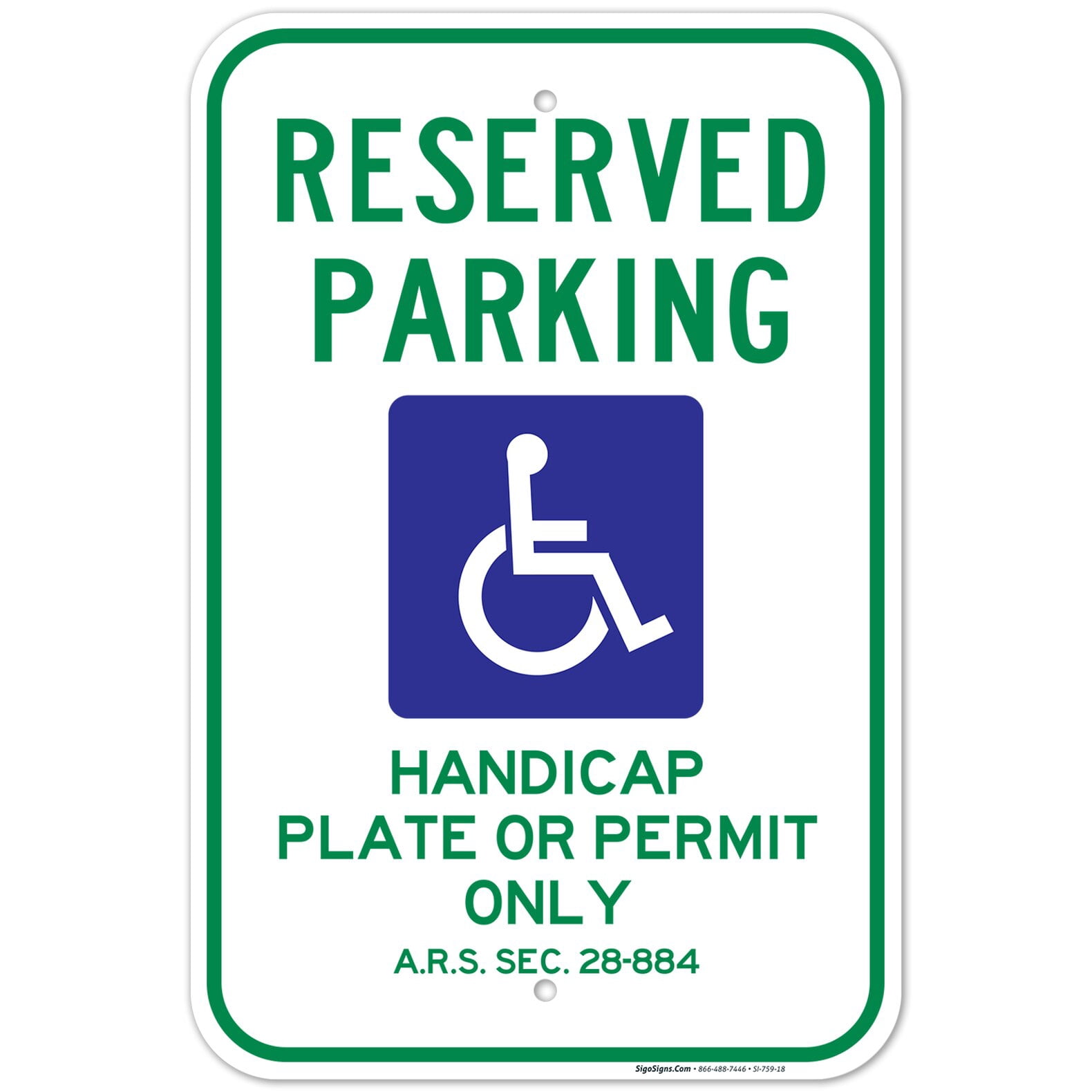 Arizona Reserved Handicap Parking Sign, Parking By Plate Or Permit Only ...