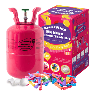 Disposable Portable Helium Balloon Kit, 4.98 Cu Ft, with 20 Balloons ...