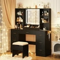 47" Large Vanity Desk with LED Lighted Mirror & Power Outlet & 7 ...