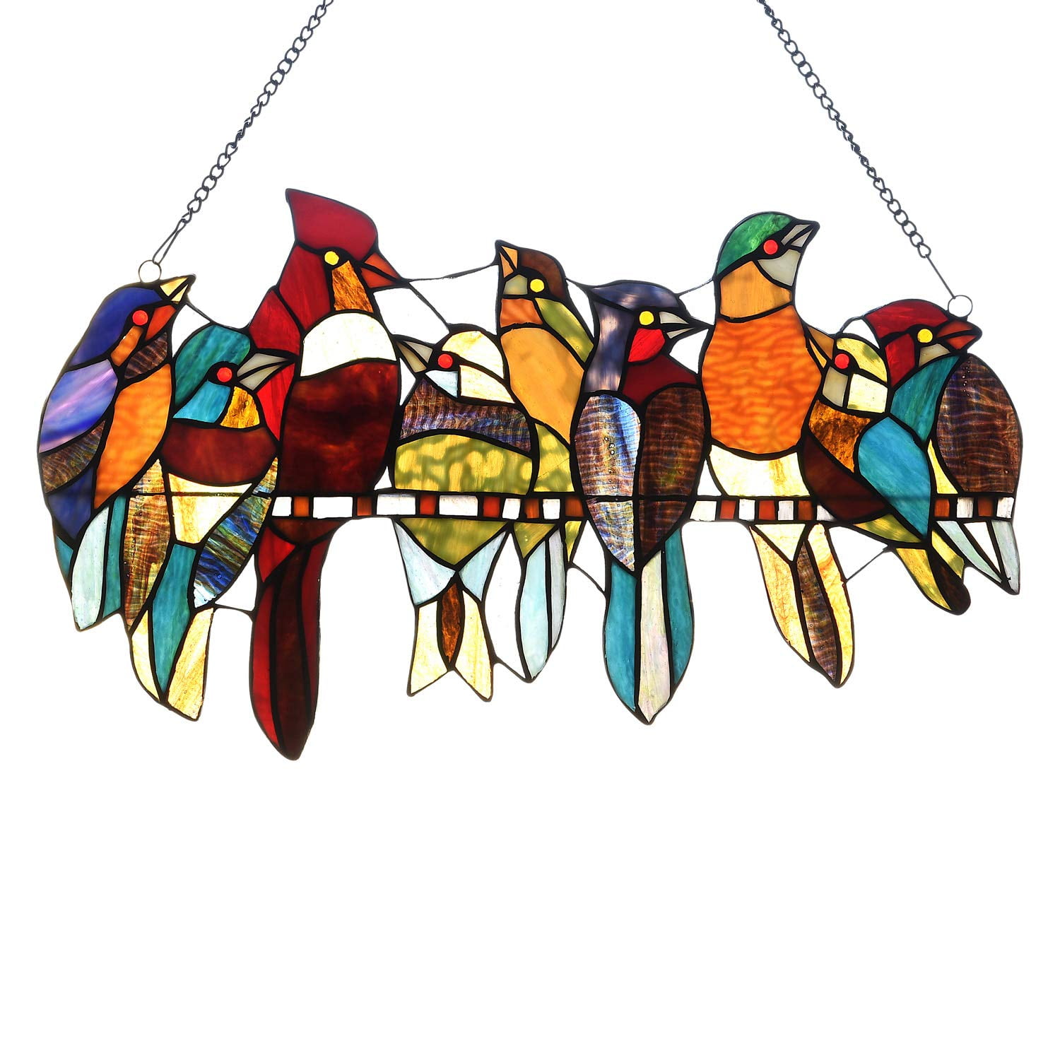 Vinplus Stained Glass Birds Window Hangings Multicolor Birds on a Wire ...