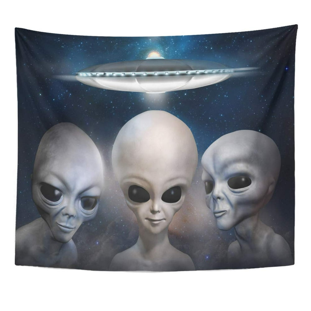 ZEALGNED Gray UFO Three Different Grey Aliens Cosmic Sky Wall Art ...