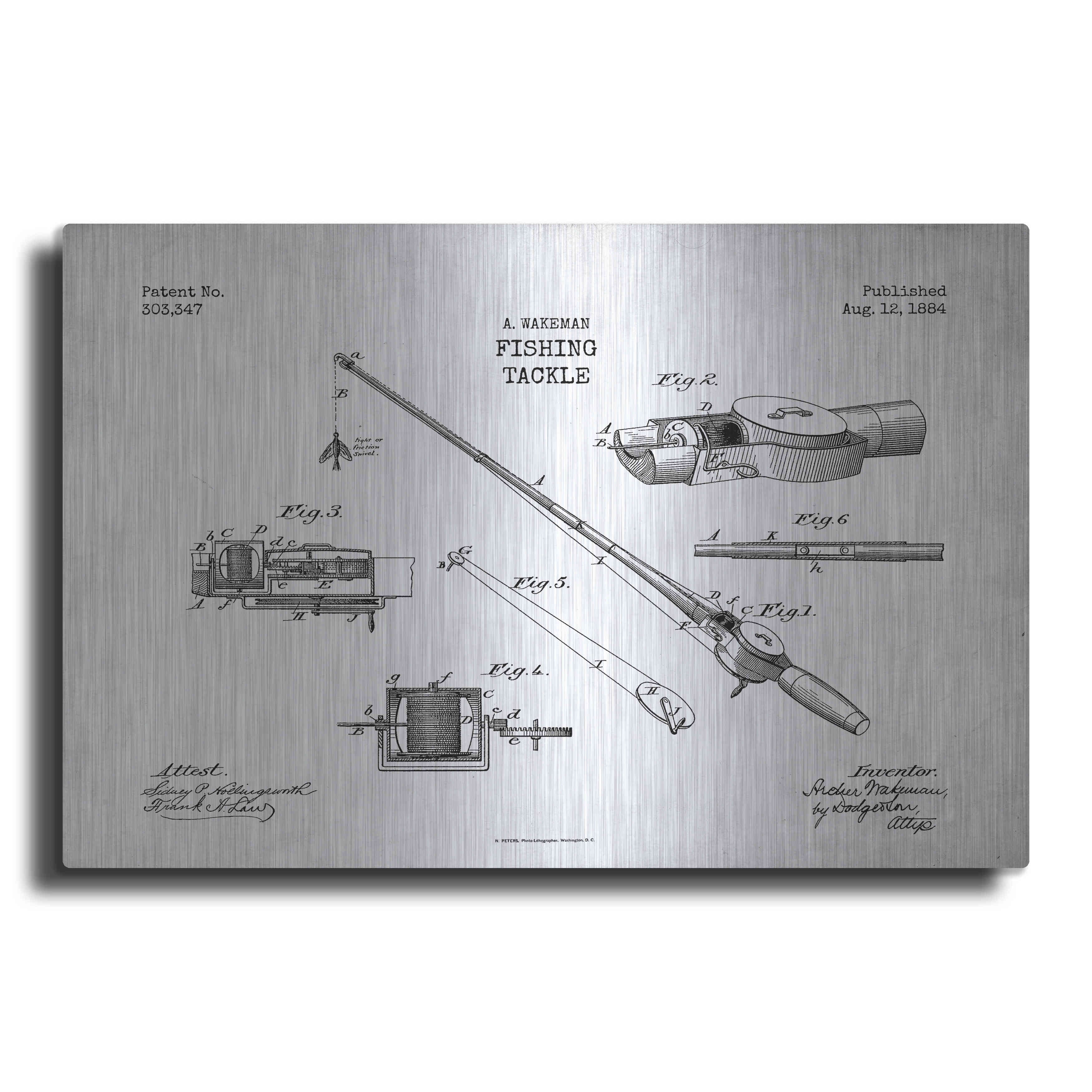 Luxe Metal Art 'Fishing Tackle Blueprint Patent White' Metal Wall Art ...