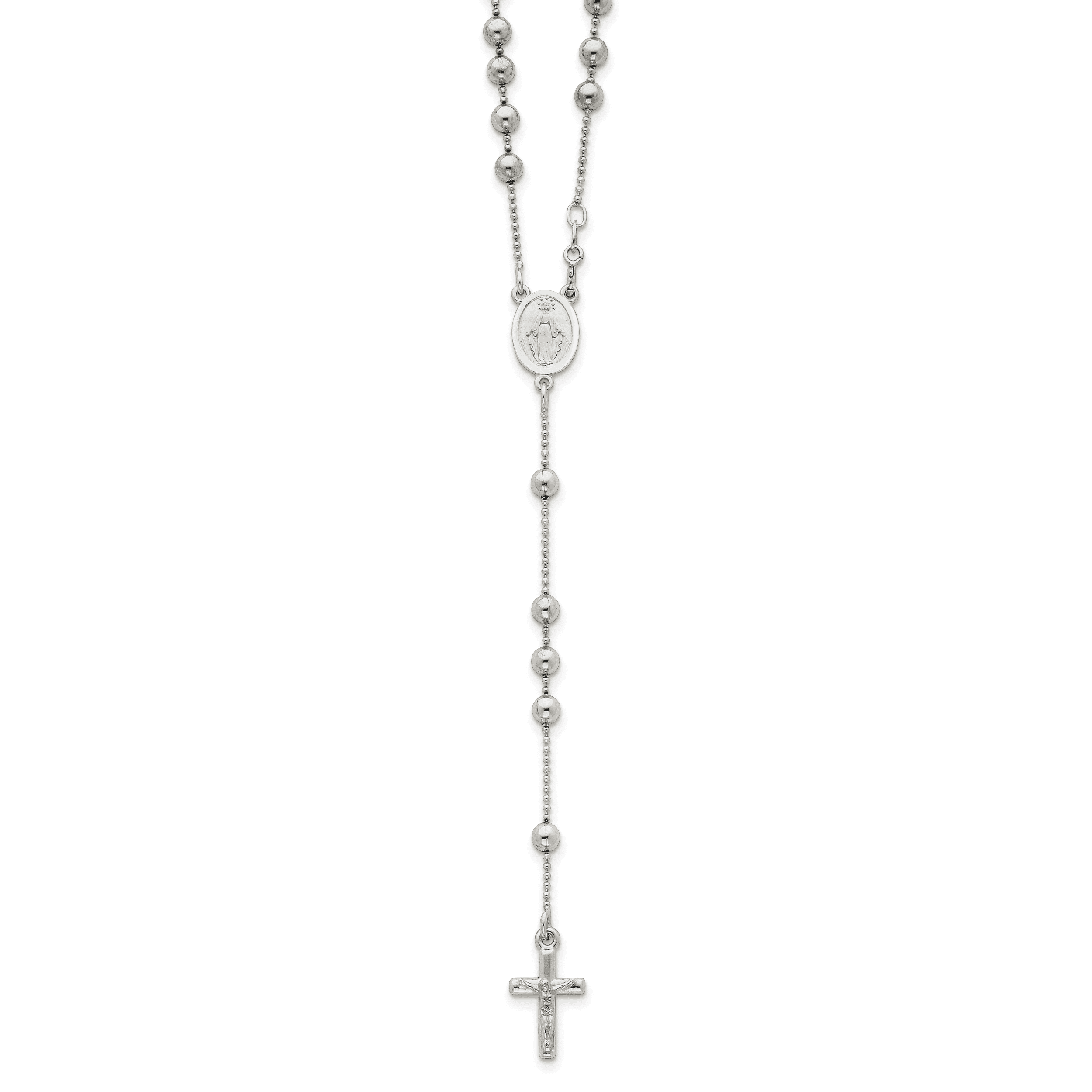 925 Sterling Silver Bead Rosary 21 Inch Chain Necklace Pendant Charm ...