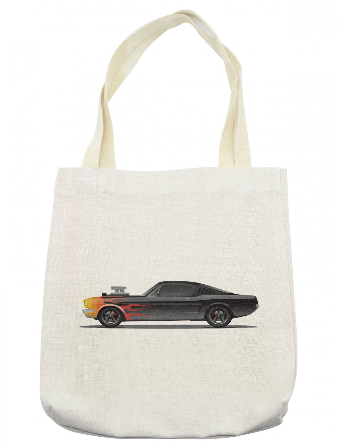 Cars Tote Bag, Custom Design Muscle Car with Supercharger and Flames ...