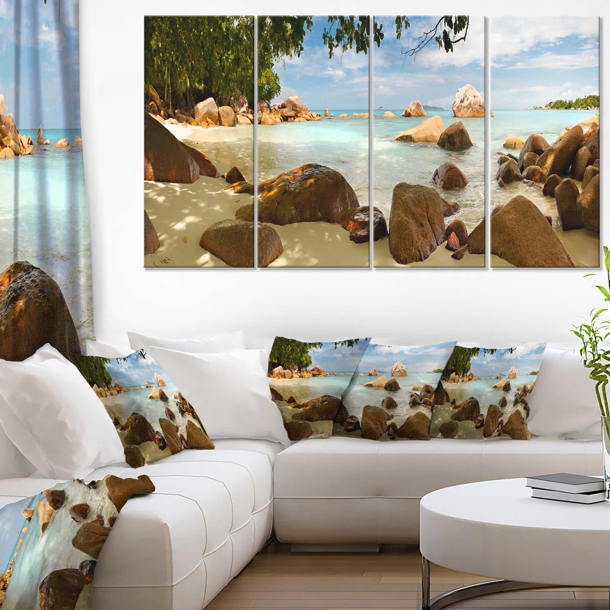 DESIGN ART Tropical Rocky Beach Panorama Extra Large Wall Art