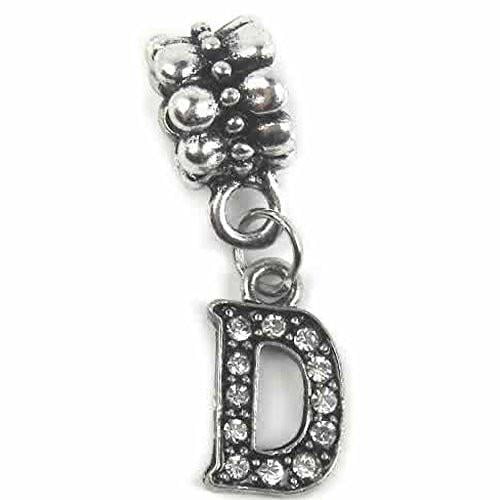 "D" Letter dangle Charm Beads with Crystals for Snake Chain Charm ...