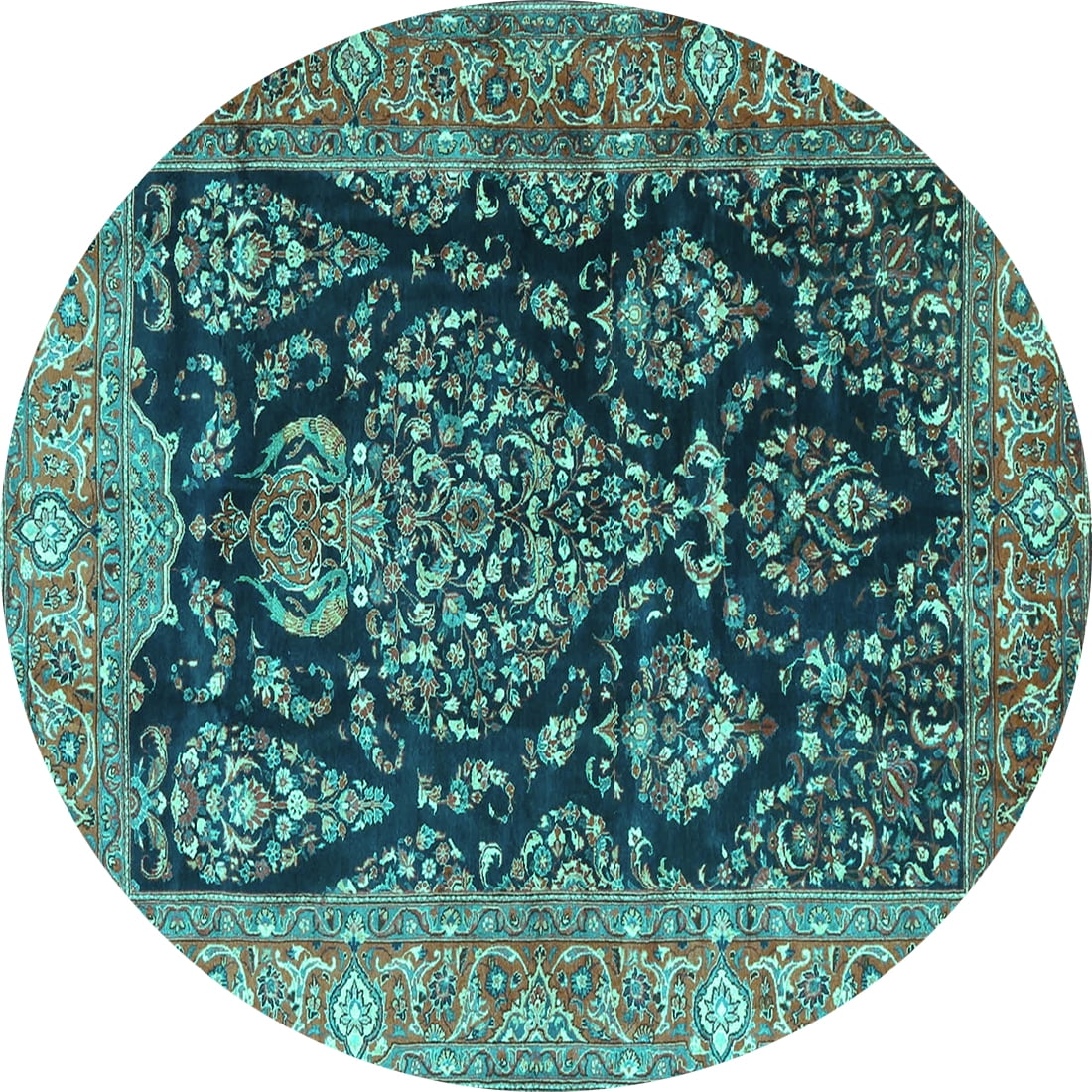 Ahgly Company Machine Washable Indoor Round Persian Turquoise Blue ...