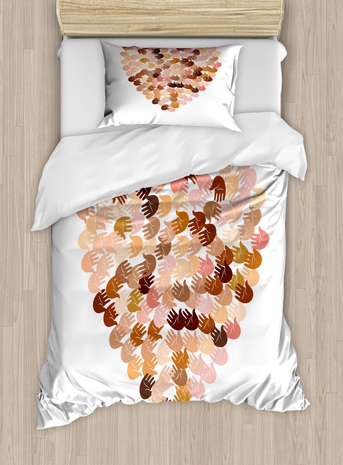 Hearts Twin Size Duvet Cover Set, Heart Shape Image Filled with ...