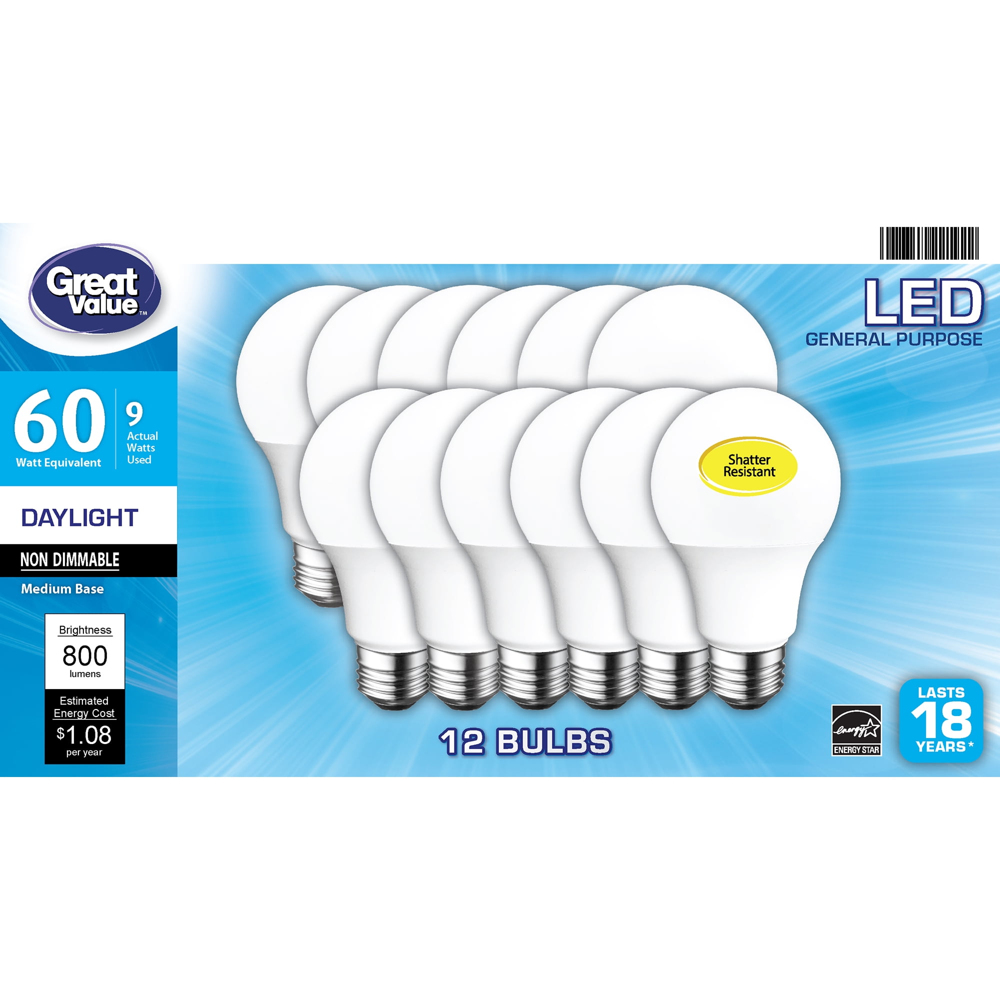Great Value LED Light Bulb, 9 Watts (60W Equivalent) A19 General ... Great Value LED Light Bulb, 9 Watts (60W Equivalent) A19 General ...
