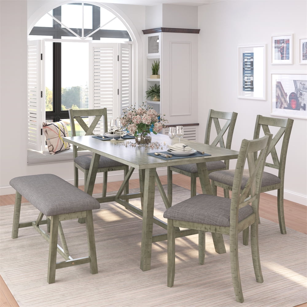 6 Piece Dining Table Sets, Rustic Style Kitchen Dining Table Set with ...
