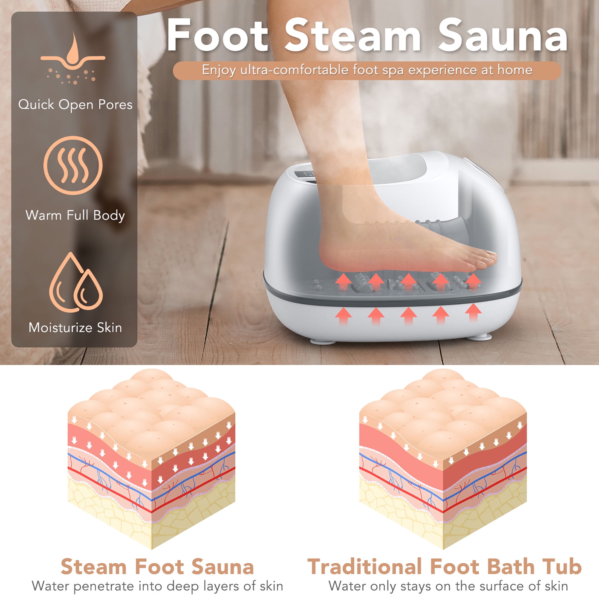 Costway Steam Foot Spa Massager Foot Bath Massager With 3 Heating