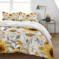 4 Piece Duvet Cover Set Queen, Yellow Sunflower Spring Blossom Floral ...