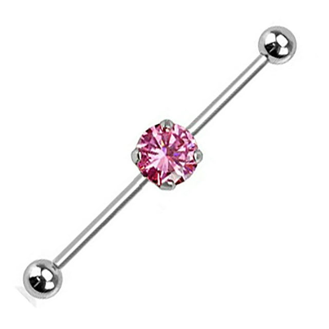 316L Surgical Steel Round CZ Industrial Barbell 1 1/2" 14g 5X5mm - Walmart.com