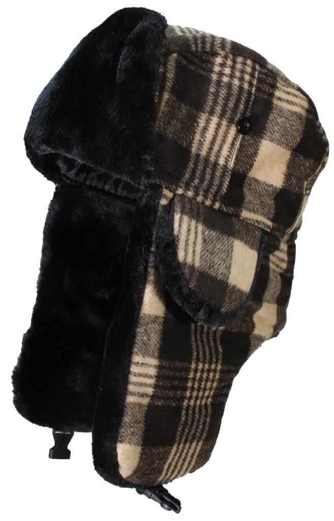 Best Winter Hats Adult Glen Plaid Russian/Aviator Beanie W/Faux Fur ...